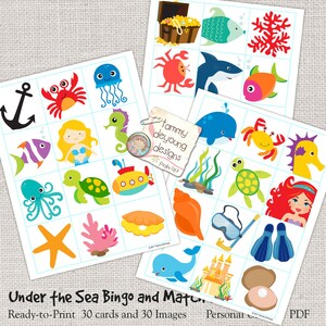 Digital Under the Sea Bingo, Printable Mermaid Bingo, Ocean Animals ...
