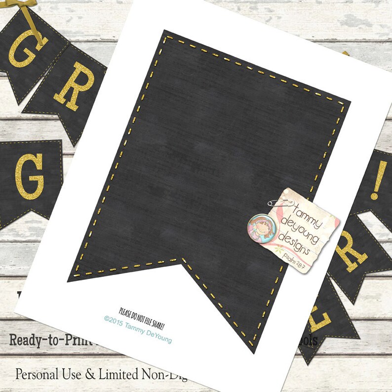 Chalkboard Wedding Pennants Gold Glitter Alphabet Letters, Digital ...