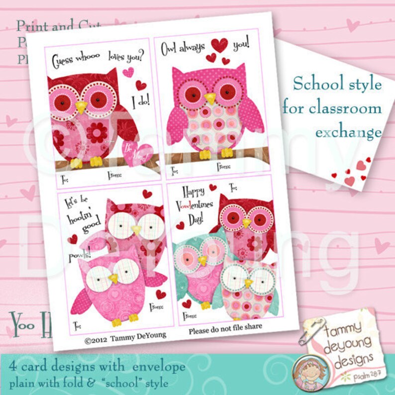 Owl Valentines Cards for Kids girls Valentines DIY Printable - Etsy
