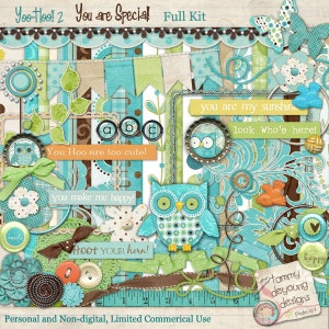 Owls Scrapbook Kit, Friendship Scrapbook, Digital Boho Owls, Turquoise ...