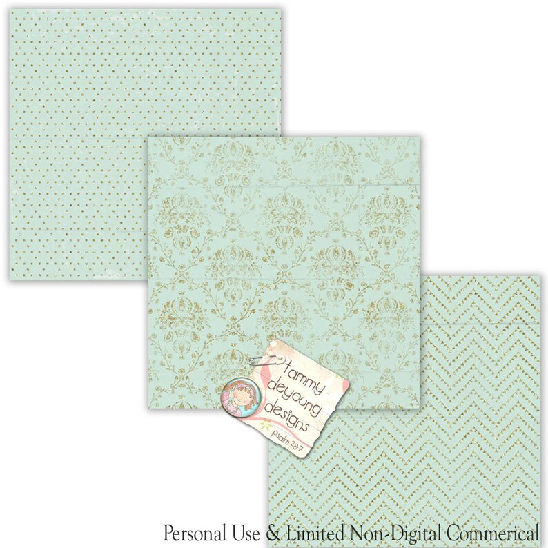 Mint & Gold Glitter Wedding Digital Papers Green With Arrows | Etsy