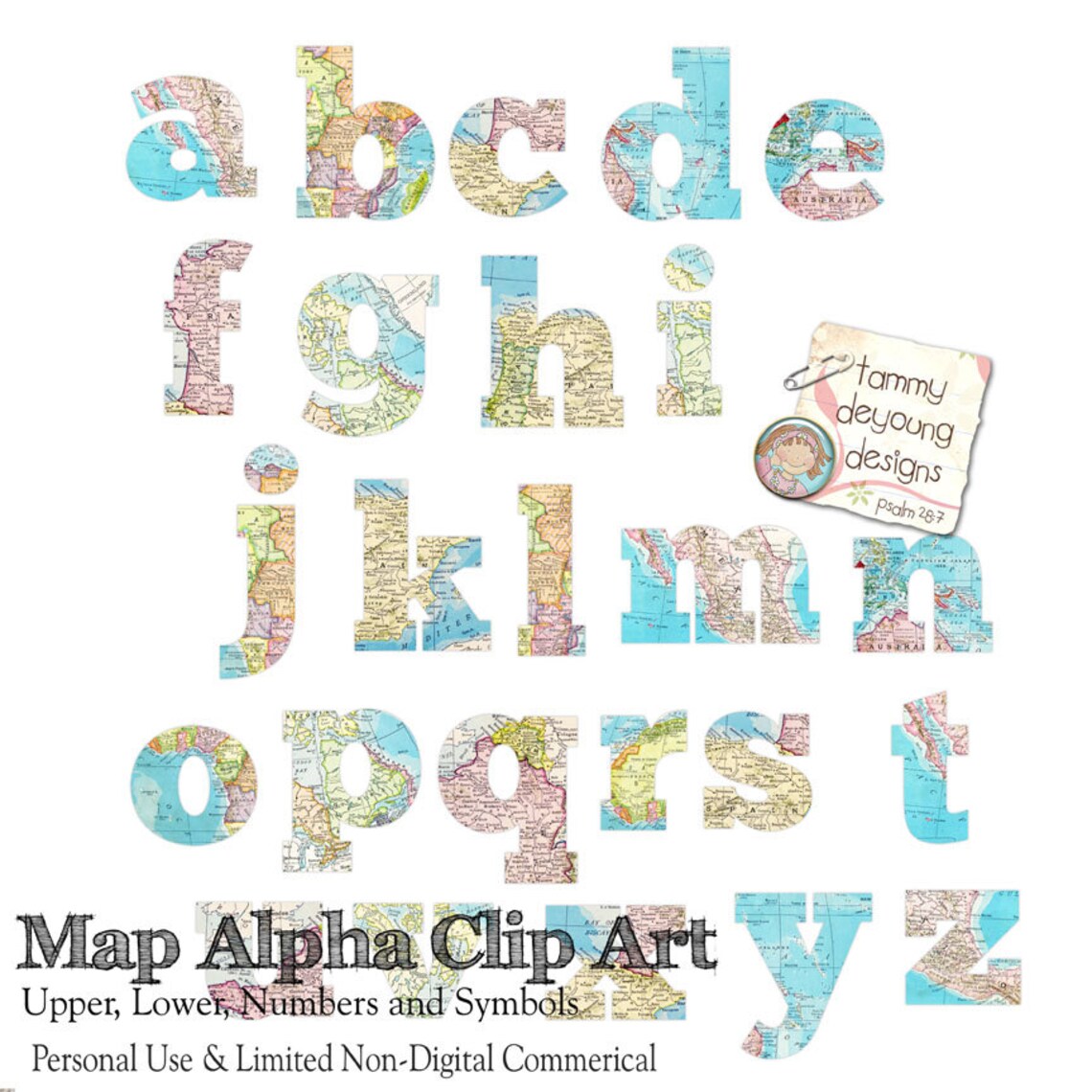 Map Letters Clip Art World Map Digital Alphabet Letters | Etsy UK