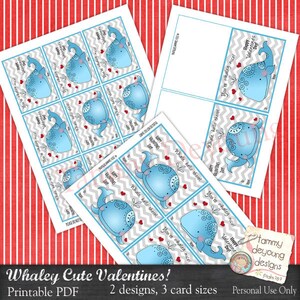 Whale School Valentines for Boys and Girls, DIY Printable Valentine ...