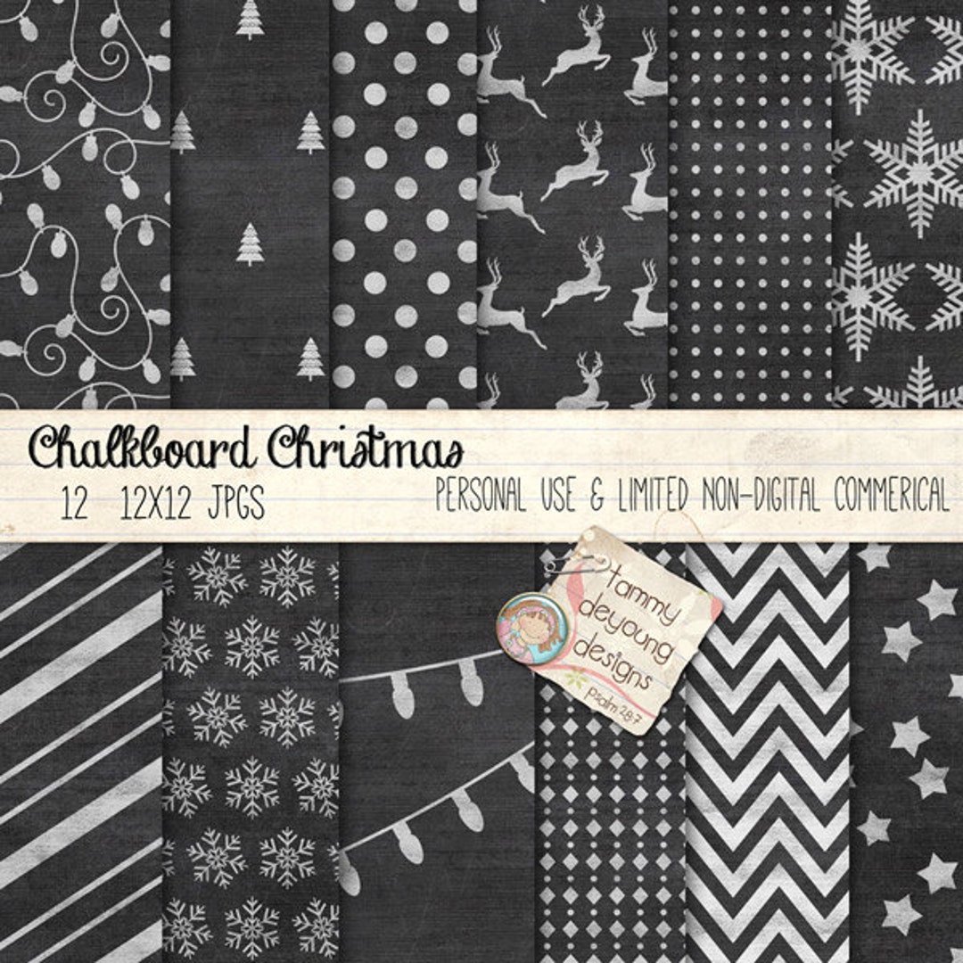 Christmas Digital Papers, Holiday Chalkboard Paper Backgrounds for ...