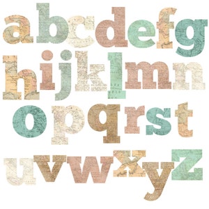 Old World Map Letters, Map Clip Art, Shabby Map Digital Alphabet ...