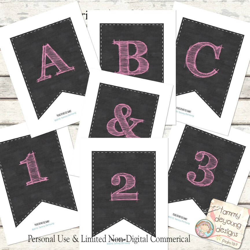 Pink Chalkboard Banner Pennants Shabby Alphabet Printable Letter ...