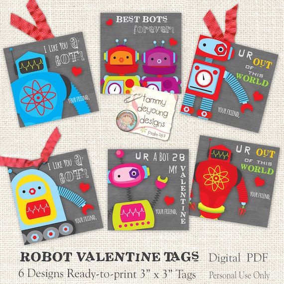 Robot Valentine Printable Labels Robot Valentine Sacks & The Perfect