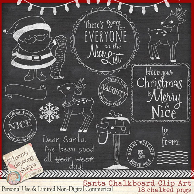 Santa Clip Art Christmas Clipart Chalkboard Holiday Stamps - Etsy