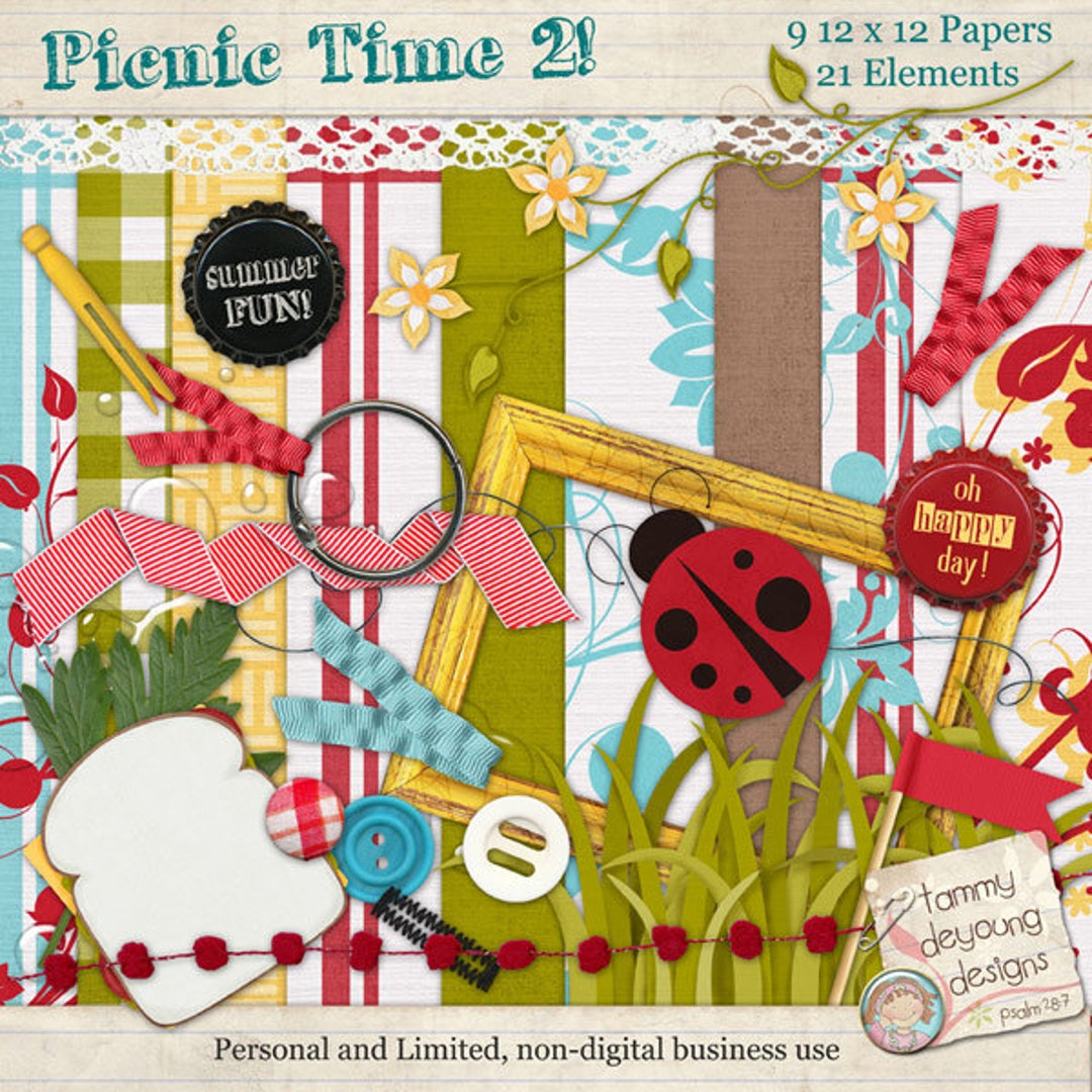 Digital Picnic Scrapbook Kit 2, Vintage-style Tablecloth Papers ...