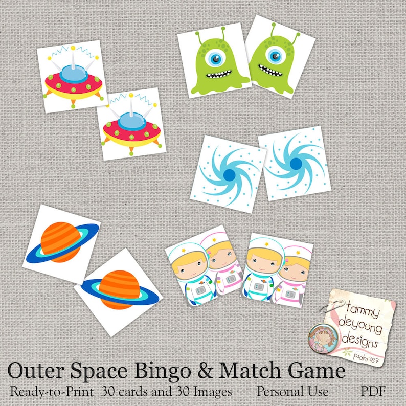 Outer Space Bingo, Printable Astronaut Bingo Game, Instant Download ...
