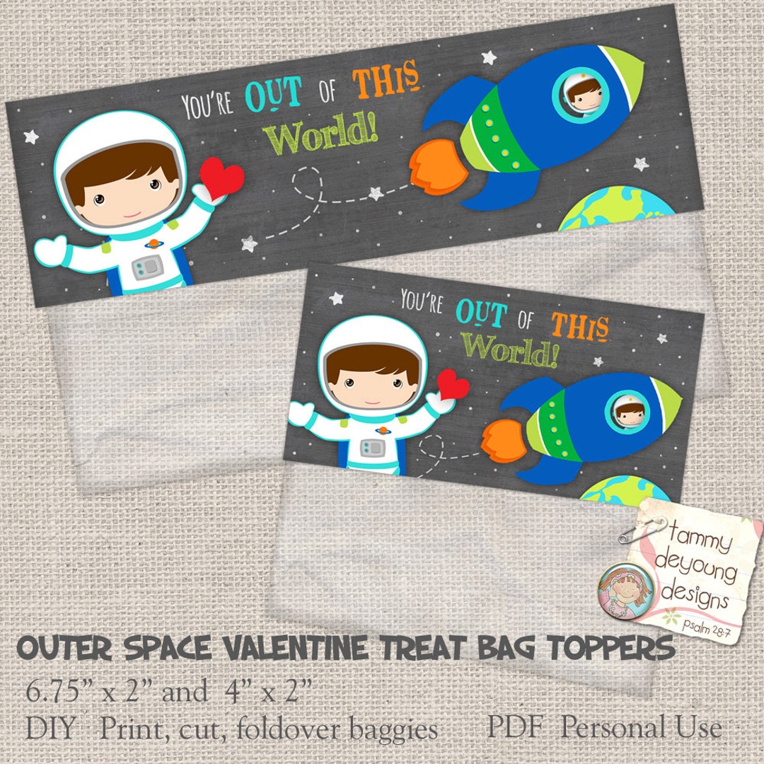 Outer Space Valentine Treat Bag Toppers, Boy Valentine for Kids ...