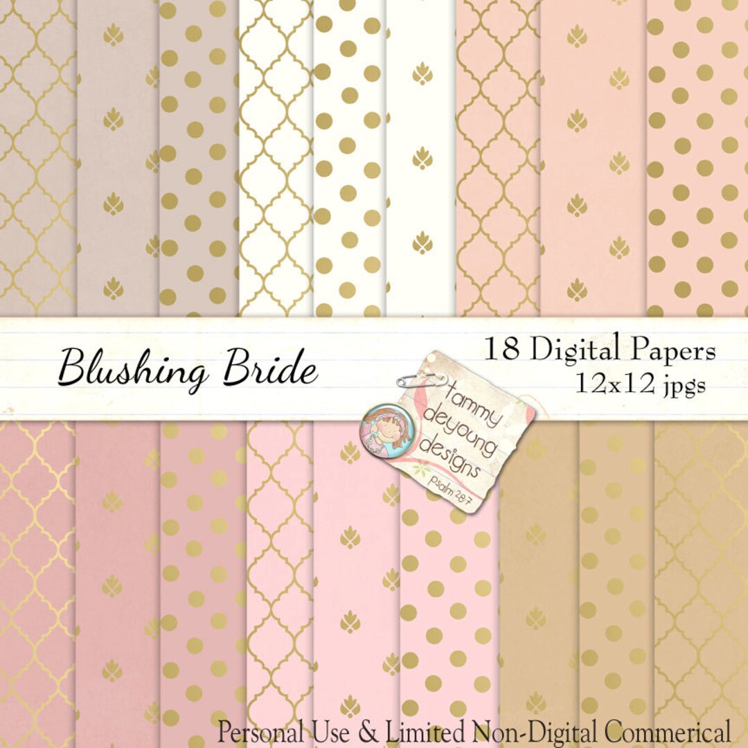 Gold and Blush Pink Digital Papers Rose Gold Wedding Faux Shiny for ...