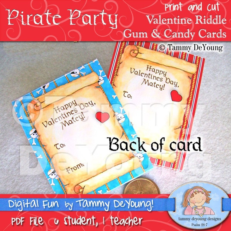 Pirate Valentine Cards for Kids DIY Printable Valentines - Etsy