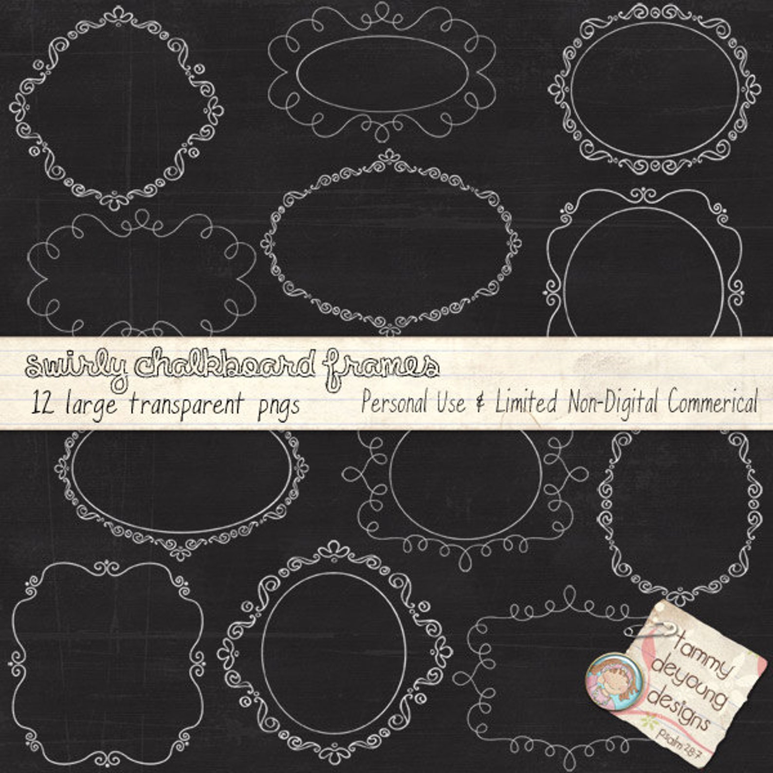 Digital Chalk Frames Clip Art for Chalkboards Are Transparent - Etsy