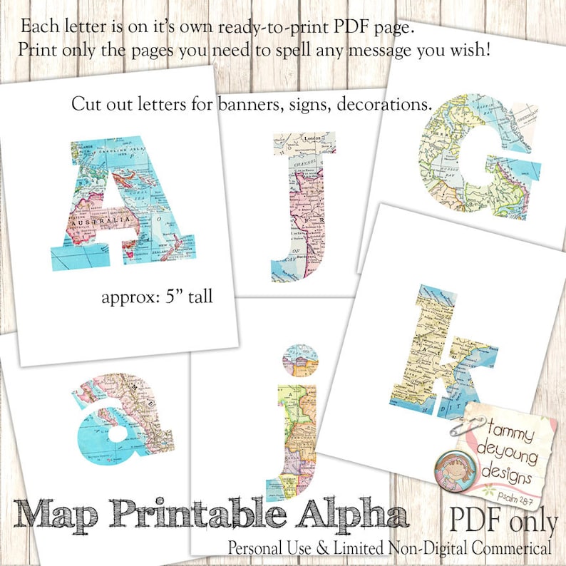 Map Banner Garland Printable World Map Alphabet Letters for | Etsy