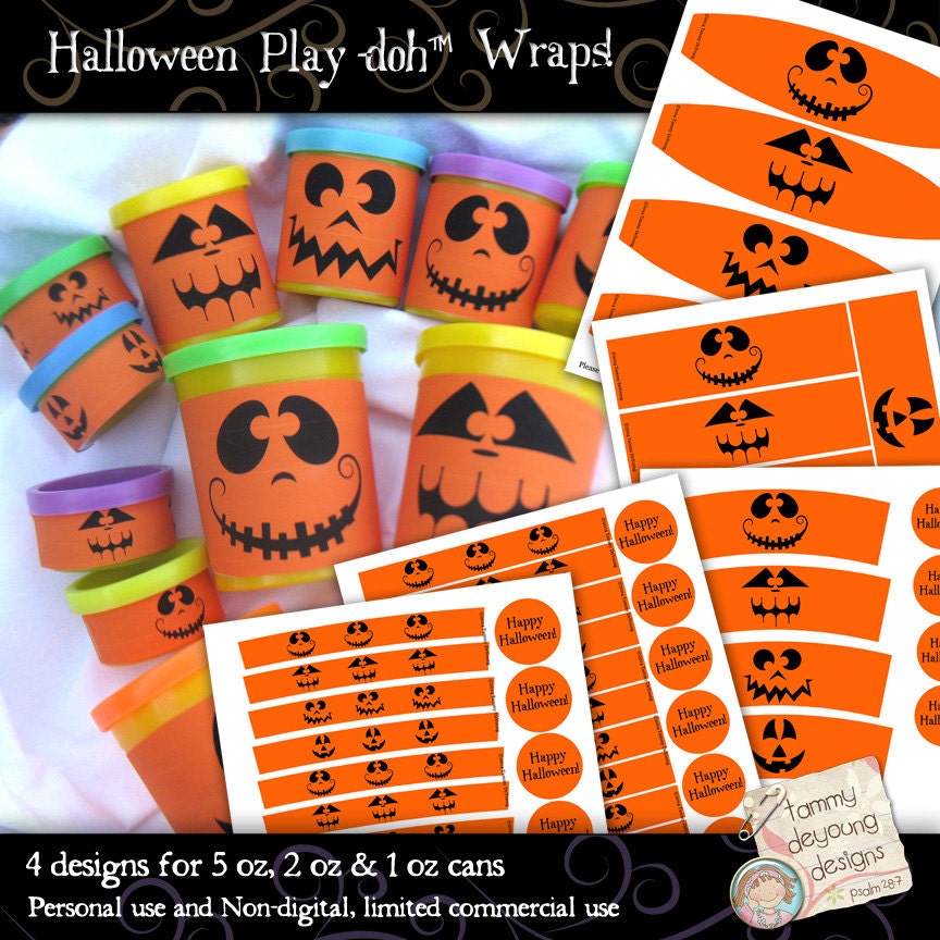 Kids Halloween Party Favors, Printable Labels for Play Doh® Cans ...