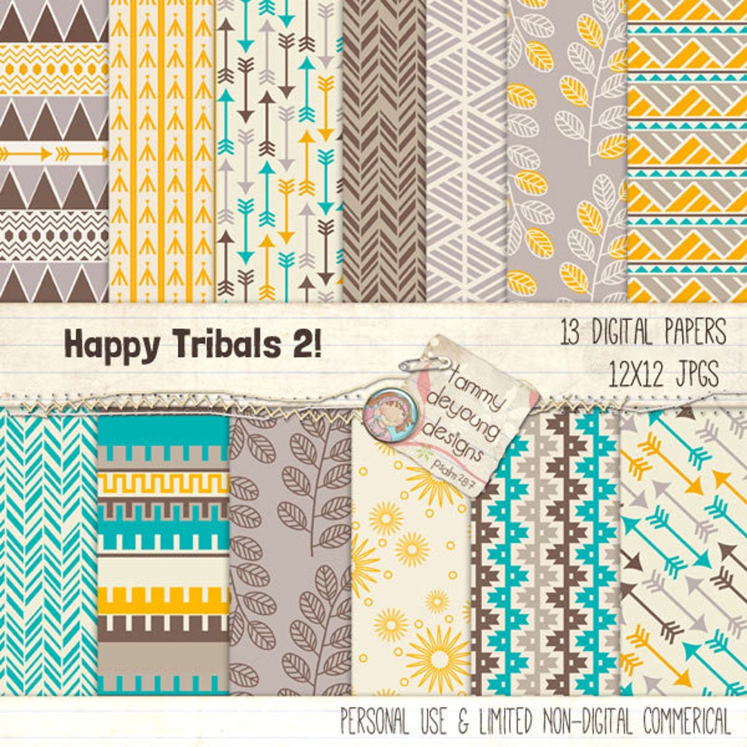 Aztec Tribal Digital Paper, Tribal Backgrounds, Arrows Prints ...