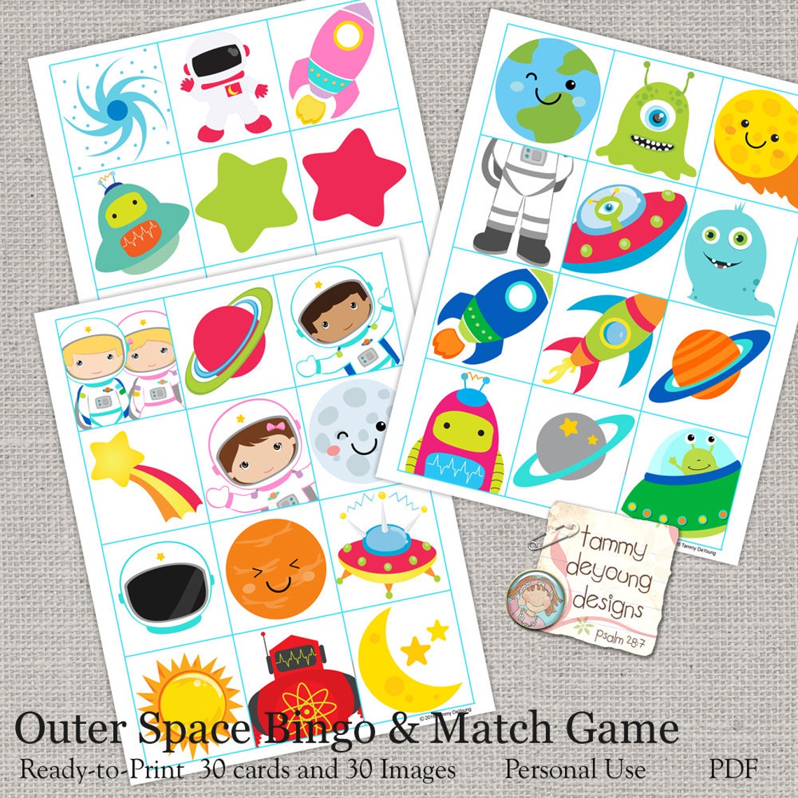 Outer Space Bingo Printable Astronaut Bingo Game Instant - Etsy