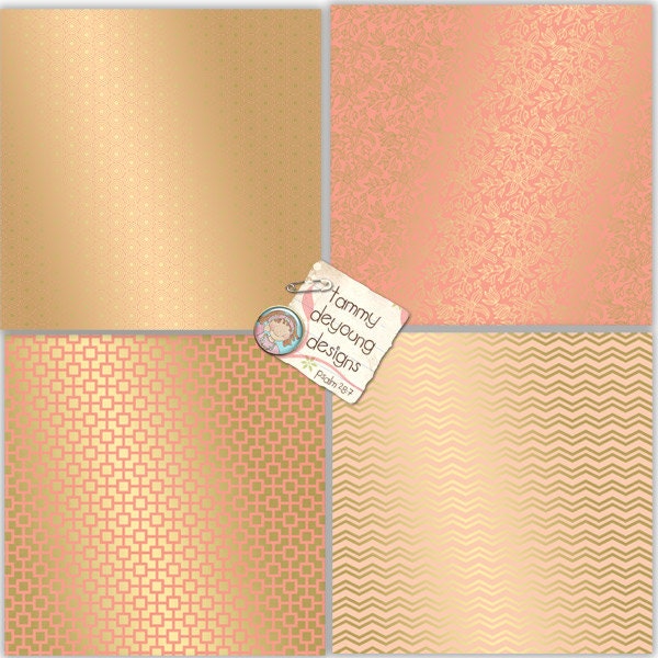 Shiny Coral & Gold Digital Paper Coral and Gold Wedding | Etsy