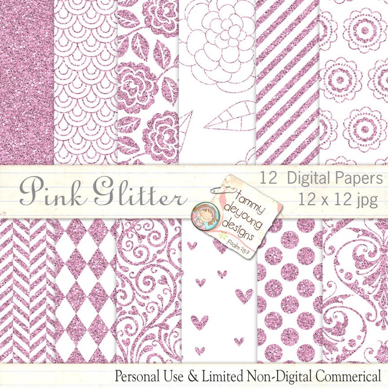 Pink Glitter Digital Paper Faux Glitter Backgrounds Bling | Etsy