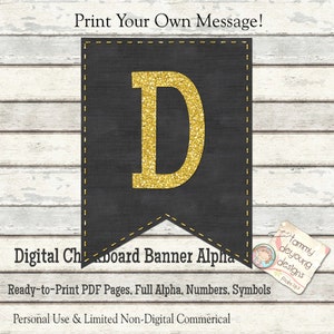 Chalkboard Wedding Pennants Gold Glitter Alphabet Letters, Digital ...