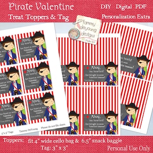 Pirate Valentine Treat Bag Toppers for Kids, DIY Printable Valentine ...