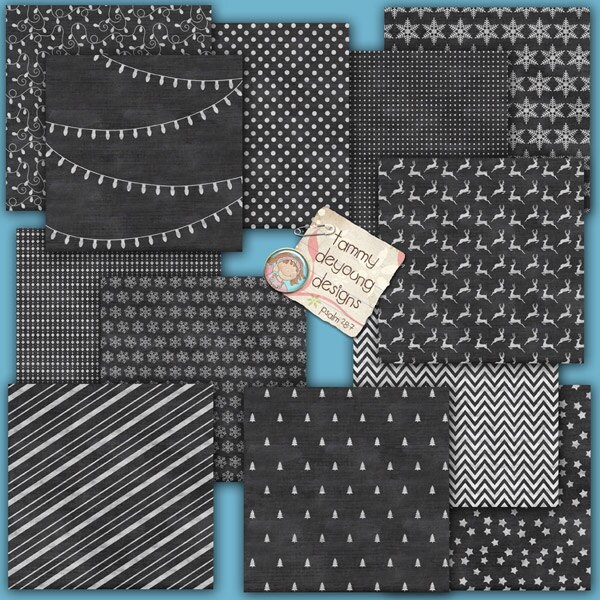 Christmas Digital Papers, Holiday Chalkboard Paper Backgrounds for ...