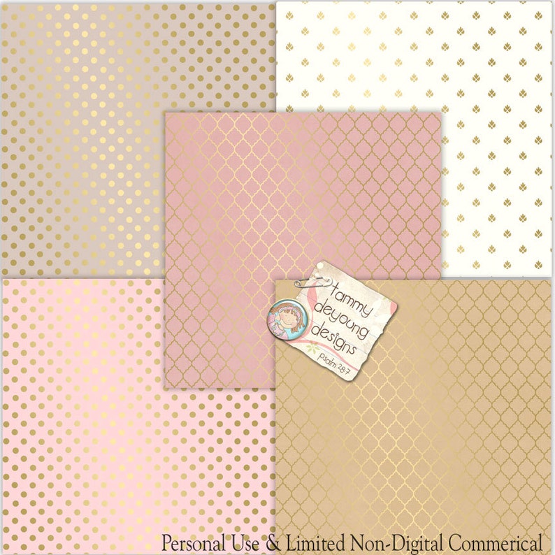 Gold and Blush Pink Digital Papers Rose Gold Wedding Faux Shiny for ...