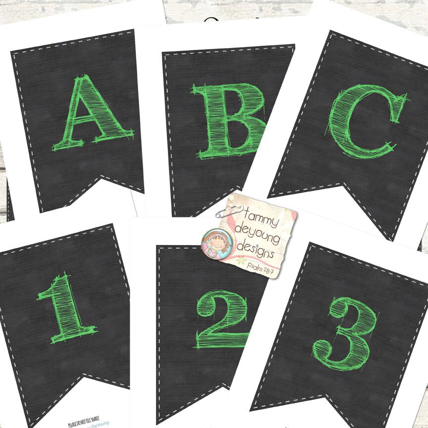 Green Chalkboard Banner Pennants Alphabet Printable Garland for Custom ...