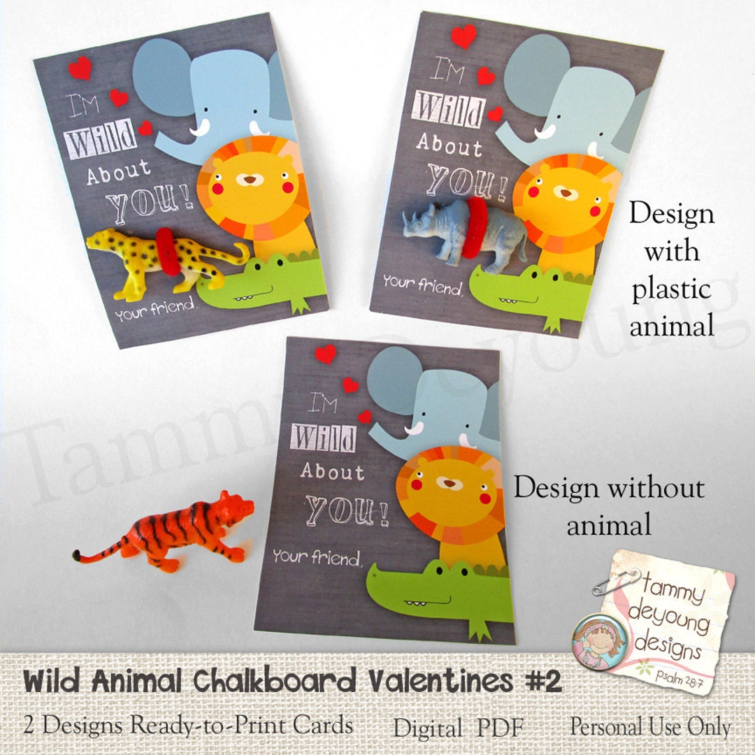 Wild Animal Valentine Cards for Kids Jungle Safari Valentine - Etsy