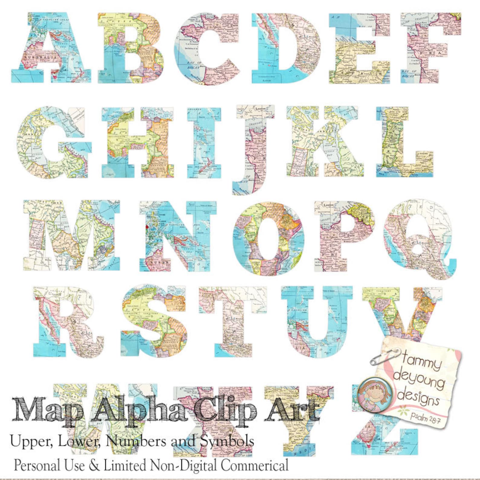 Map Letters Clip Art, World Map Digital Alphabet Letters Numbers ...