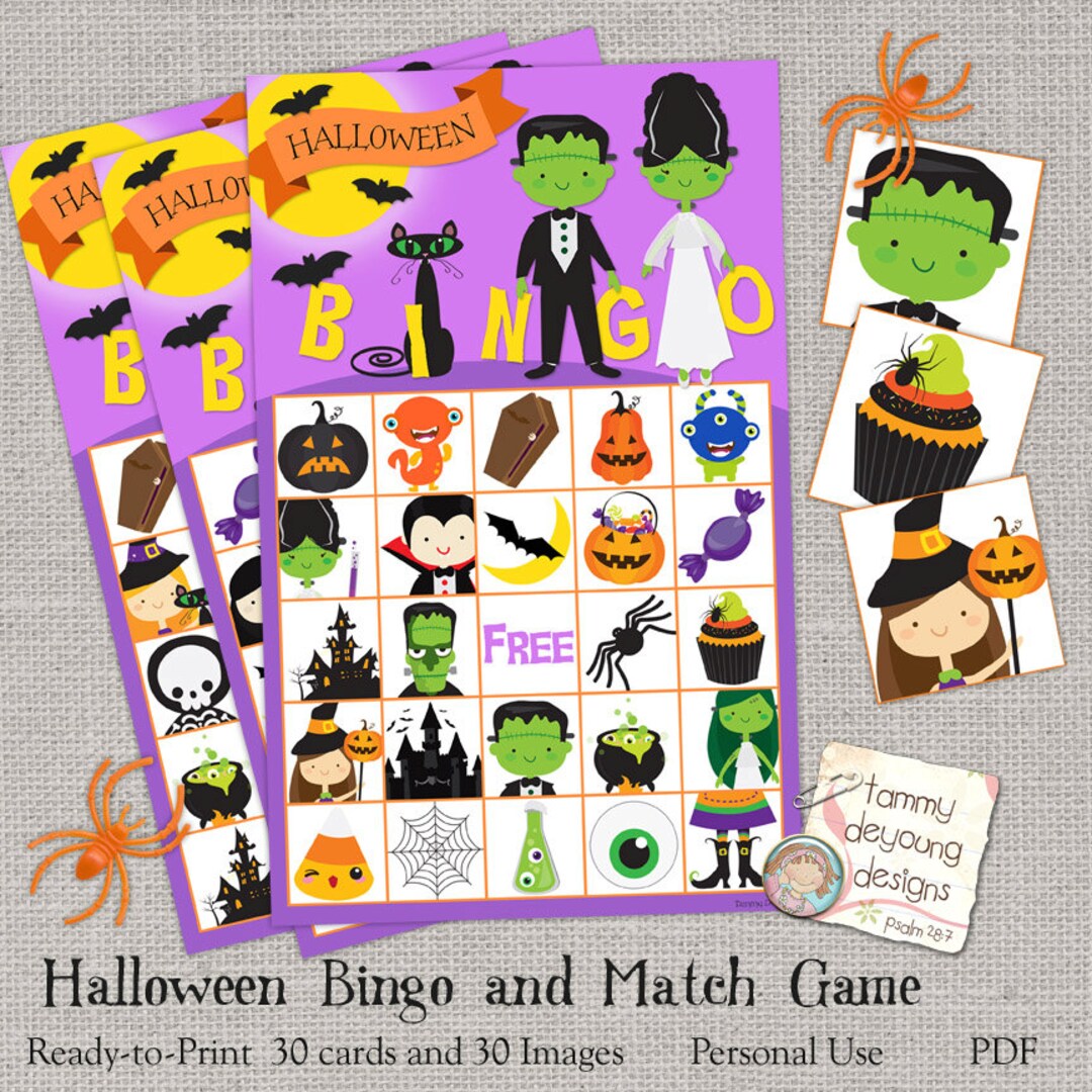 Halloween Bingo Game, Printable Bingo Cards, Halloween Kids Party Favor ...