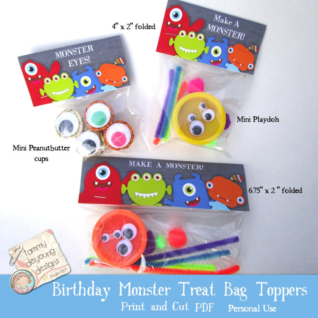 Make A Monster Birthday Treat Bag Labels, Kids Birthday Party Favors ...
