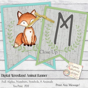 Woodland Animal Banner, Digital Alphabet Garland Woodland Baby Shower ...