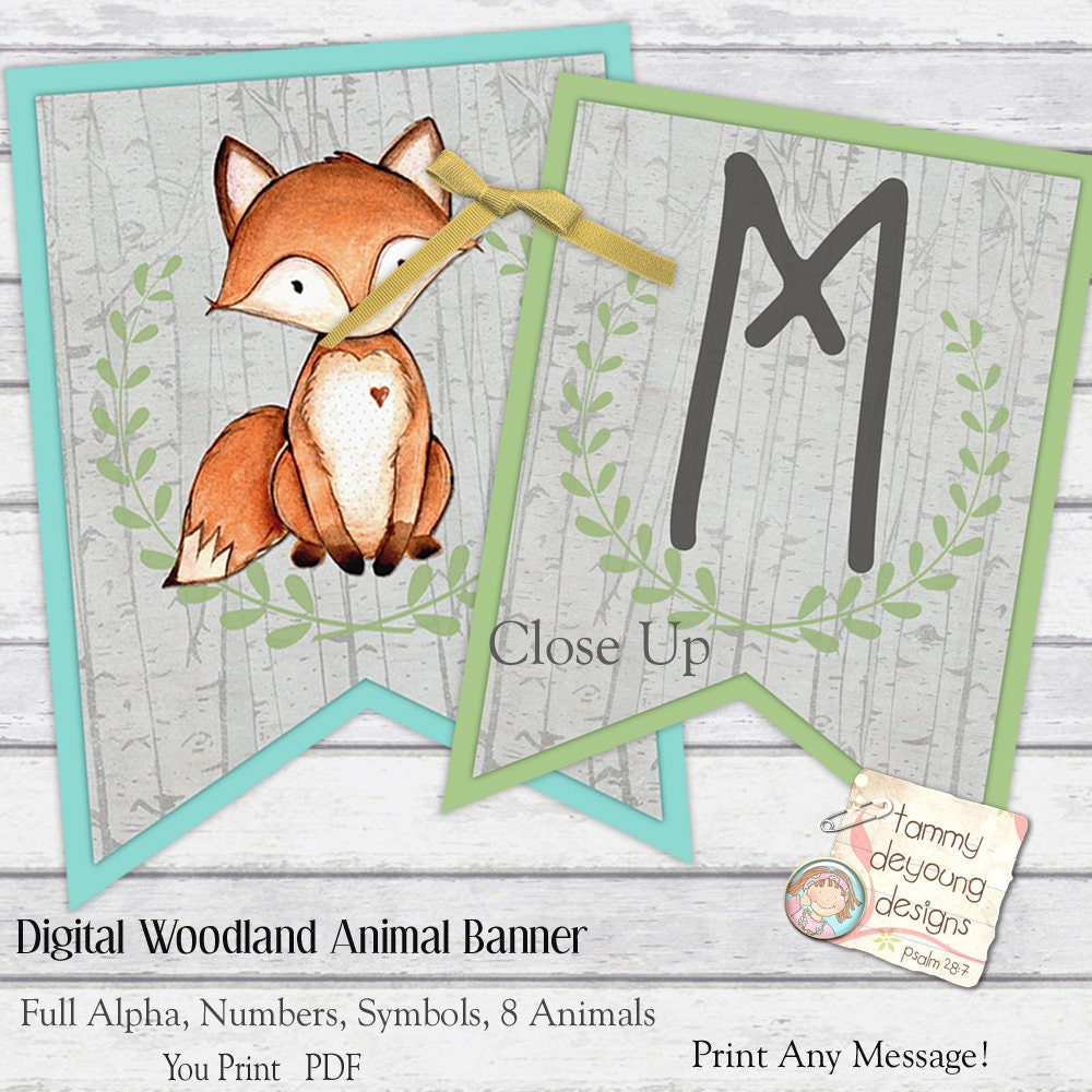 Woodland Animal Banner, Digital Alphabet Garland Woodland Baby Shower ...