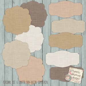 Digital Burlap Labels & Frames Clip Art Perfect for Shabby Cottage Chic ...