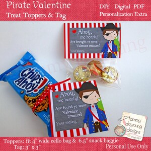 Pirate Valentine Treat Bag Toppers for Kids, DIY Printable Valentine ...