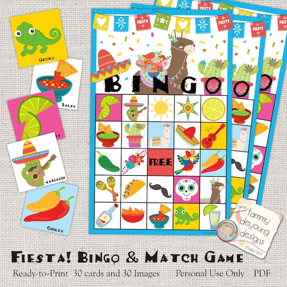 Fiesta Bingo Game Printable Mexican Fiesta Birthday Party | Etsy