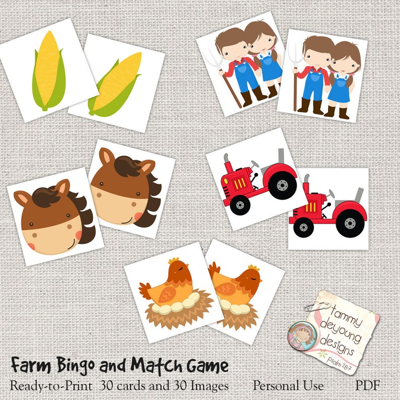 Digital Farm Animal Bingo Printable Barnyard Bingo Game Farm - Etsy