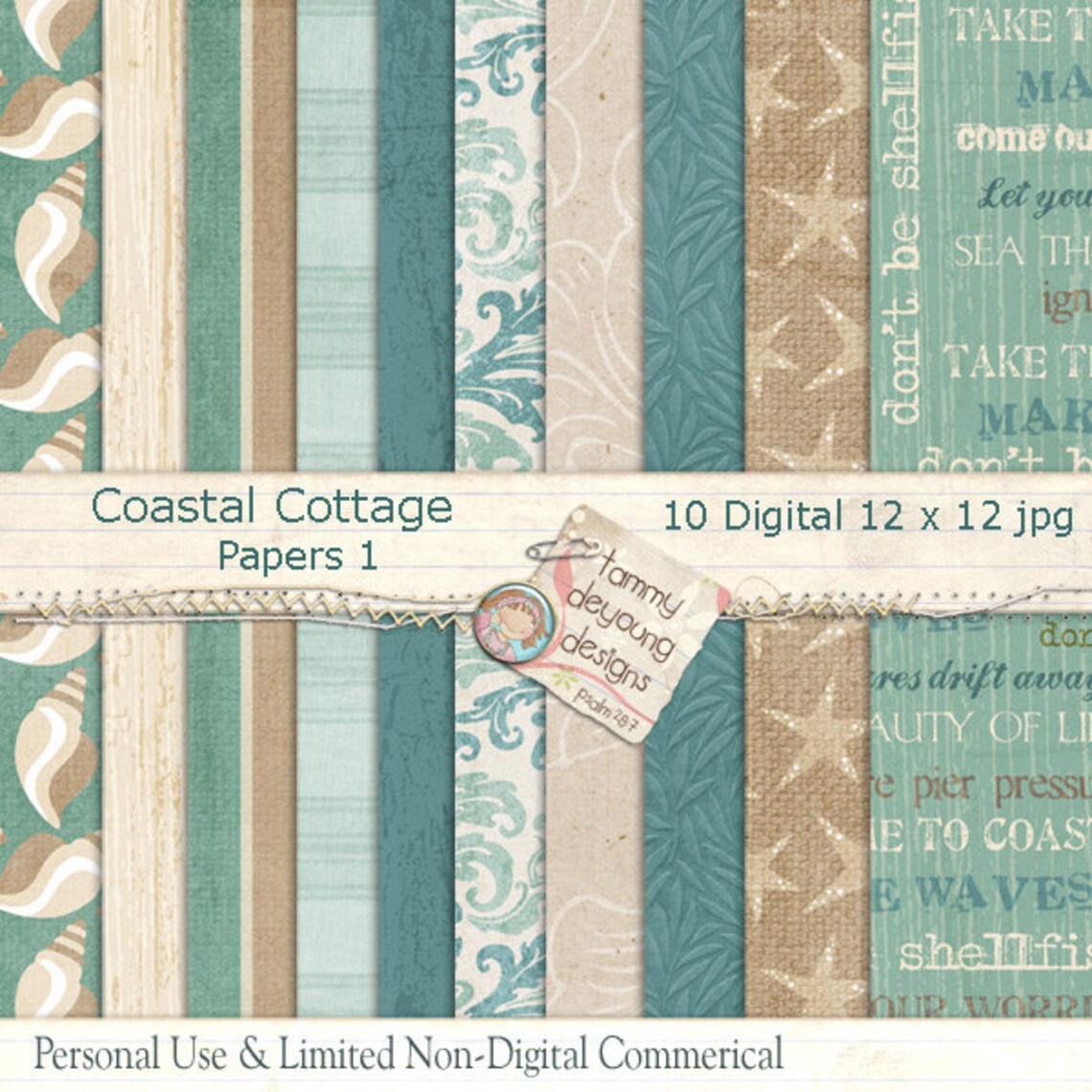 Beach Digital Papers Ocean, Sea Shore Sand Colors for Invitations ...