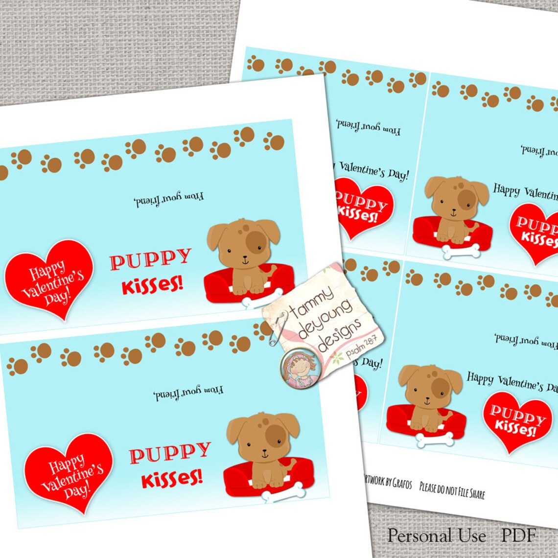 Puppy Dog Valentine Treat Bag Toppers, Candy Kisses, Valentine Party ...