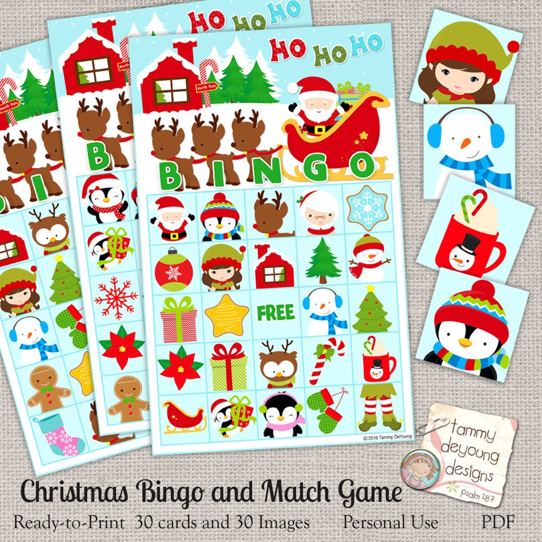Christmas Bingo Game, Printable Holiday Bingo Cards, North Pole, Santa ...