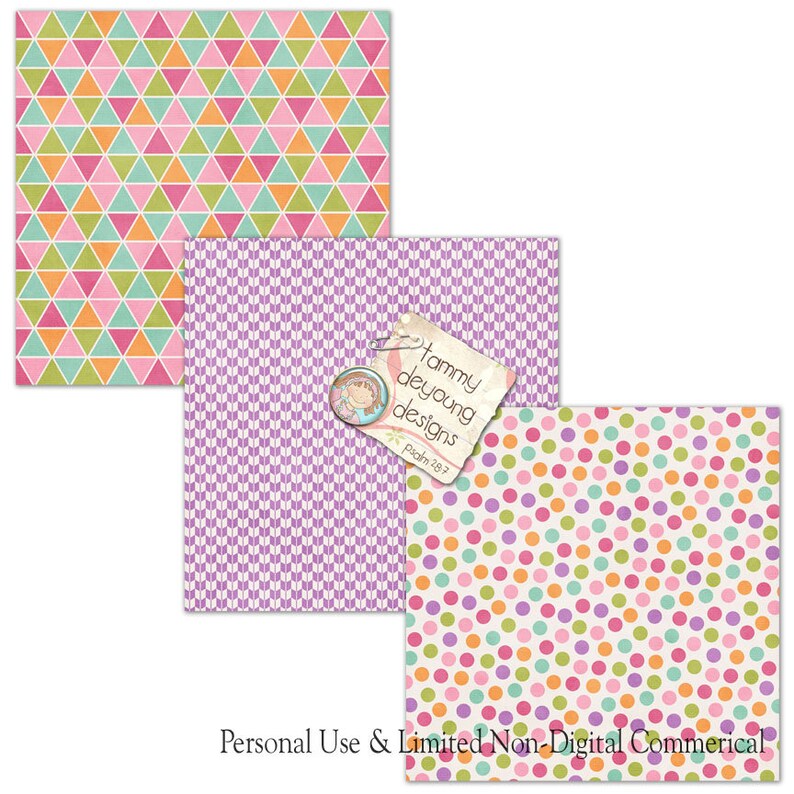 Geometric Pink and Green Digital Paper Retro backgrounds in | Etsy