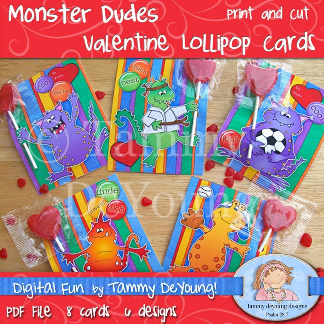 Monster Valentine Cards for Kids, Printable Boys Valentines, Sports ...