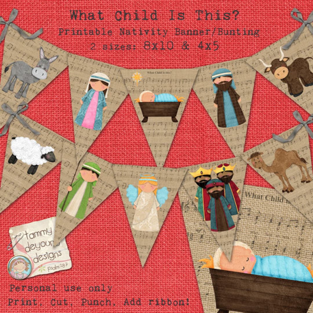 Christmas Mantle Garland, Christmas Bunting Printable Nativity Banner ...