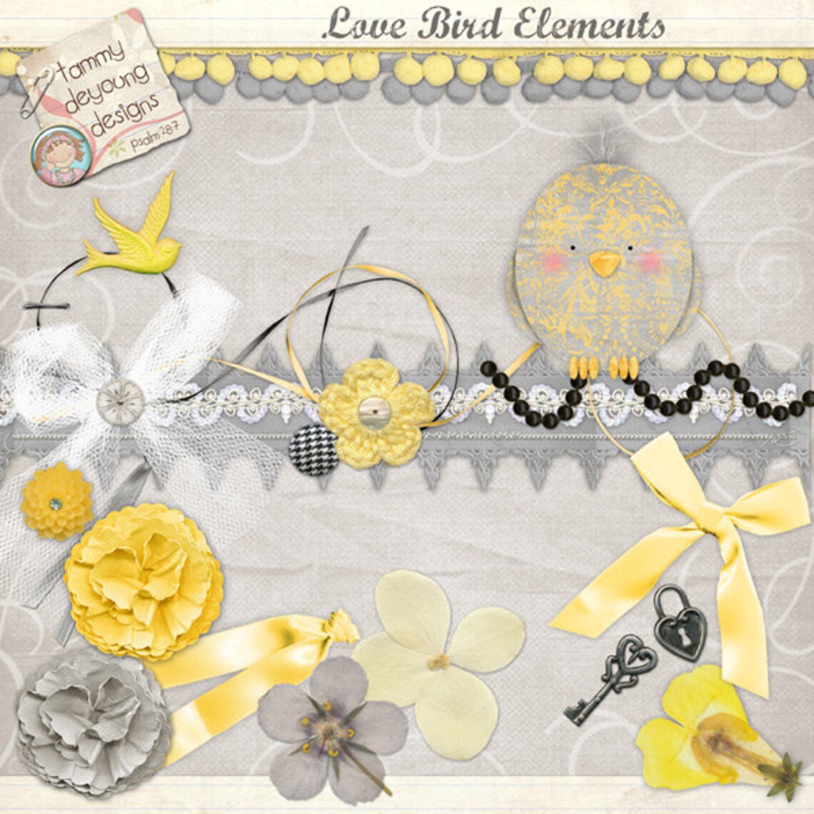 Yellow and Gray Digital Scrapbook Kit Grey & Yellow Papers | Etsy