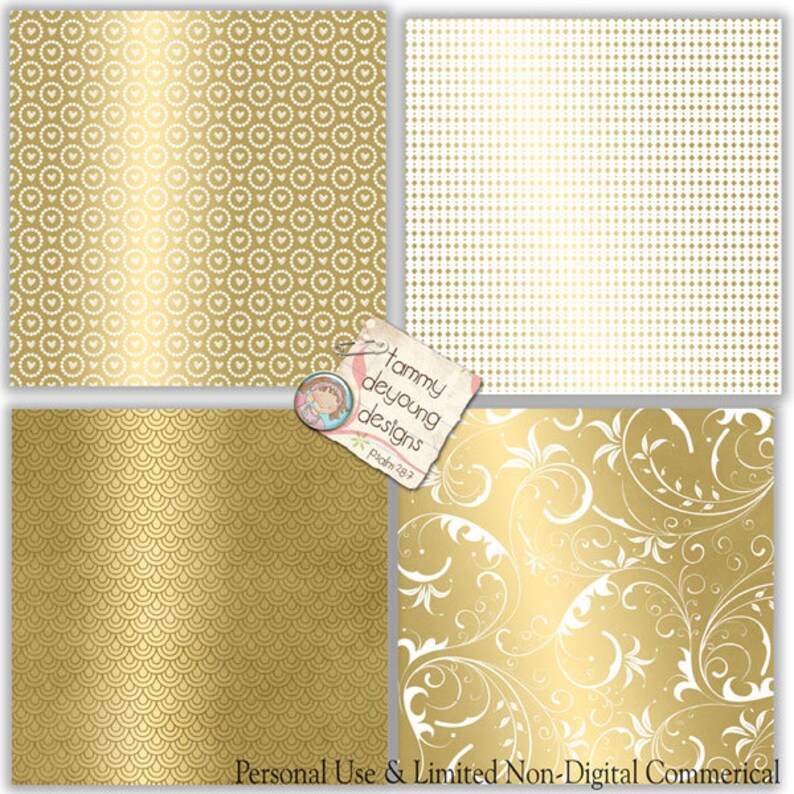 Gold Foil Paper *metallic Gold Digital Paper 1" Elegant Gold Patterns ...