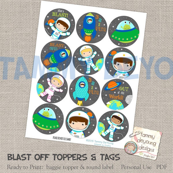 Outer Space Party Treat Bag Toppers and Tags Digital Space - Etsy