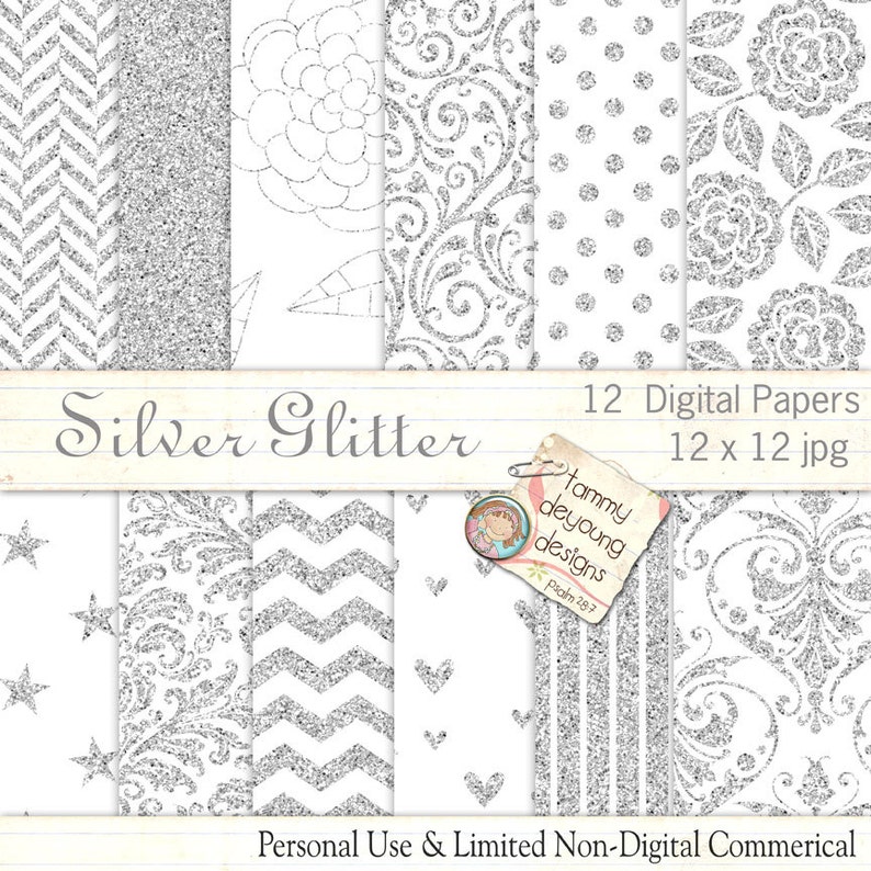 Silver Glitter Digital Paper Faux Glitter Backgrounds With - Etsy