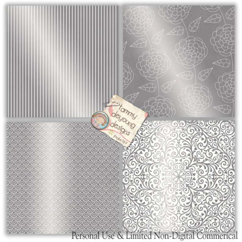 Papel digital de plata papel metálico de lámina de plata | Etsy